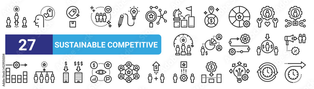 set of 27 outline web sustainable competitive icons such as advantage ...