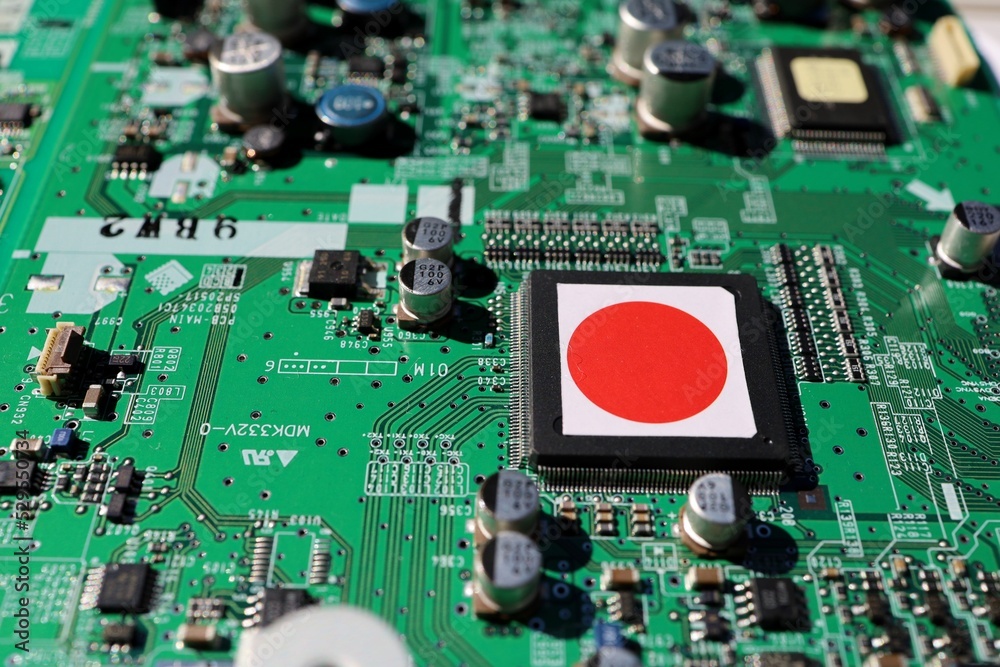 Semiconductor printed circuit board. Concept: Hinomaru semiconductor ...