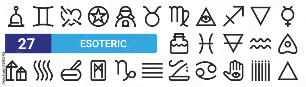 set of 27 outline web esoteric icons such as bell, gemini, voodoo, all ...