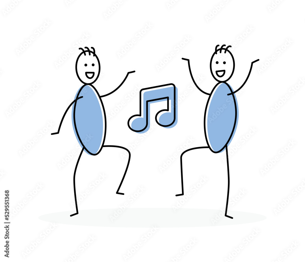 Stickman or stick figures dancing vector. Hand drawn dancers cartoon ...