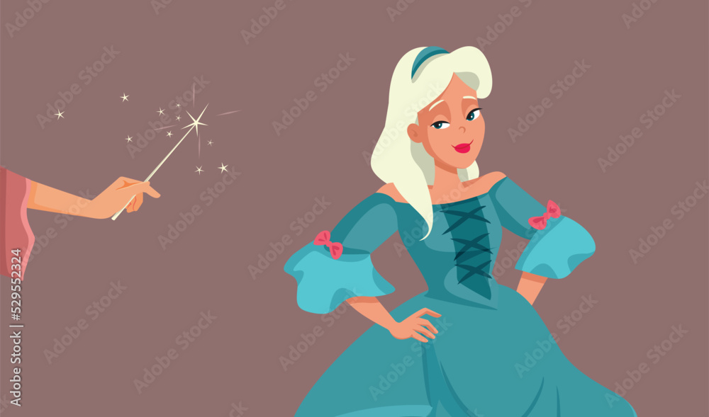 Fairy Godmother Casting a Spell on Princess Vector Illustration. Happy ...