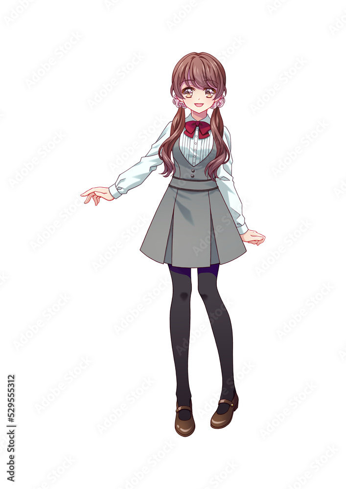 Full body illustration of anime-style girl Stock Illustration | Adobe Stock