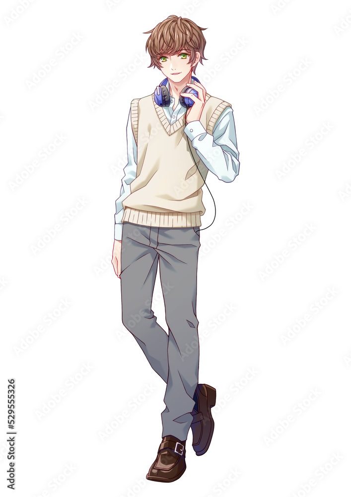 Full body illustration of anime-style boy Stock Illustration | Adobe Stock
