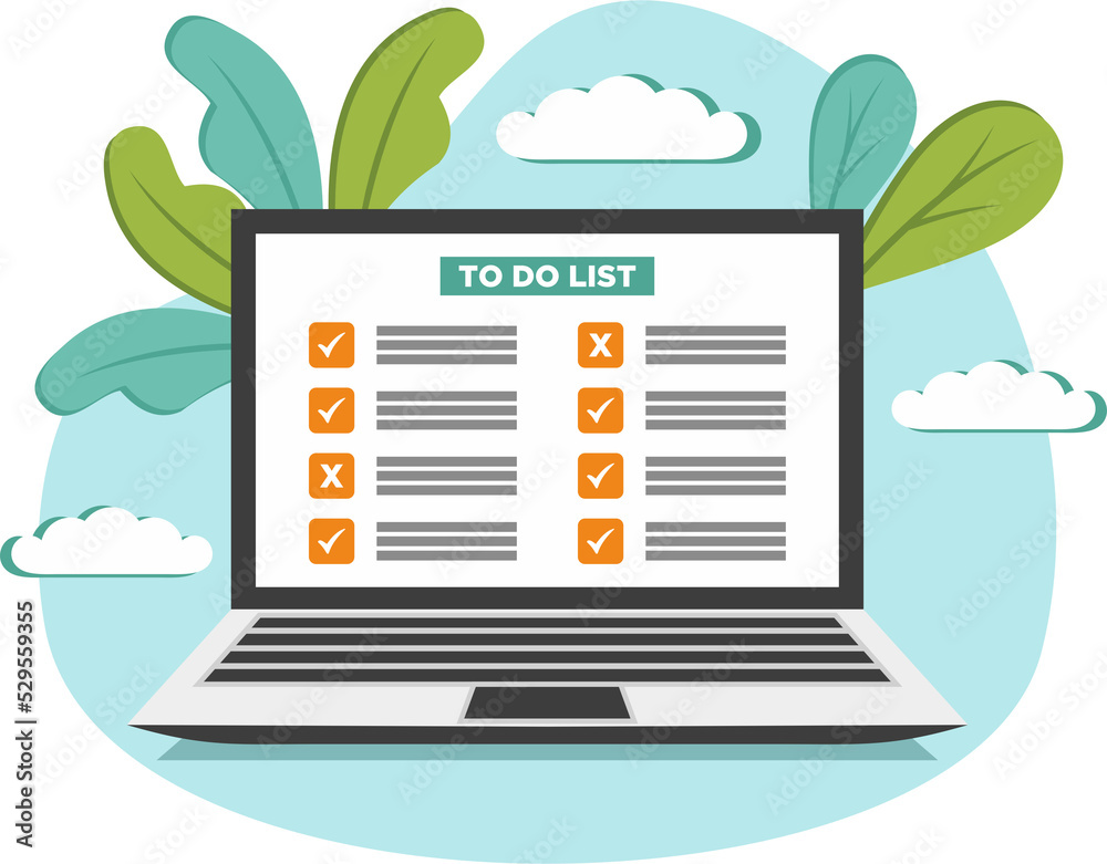 Computer and do to list vector illustration, flat cartoon pc monitor ...