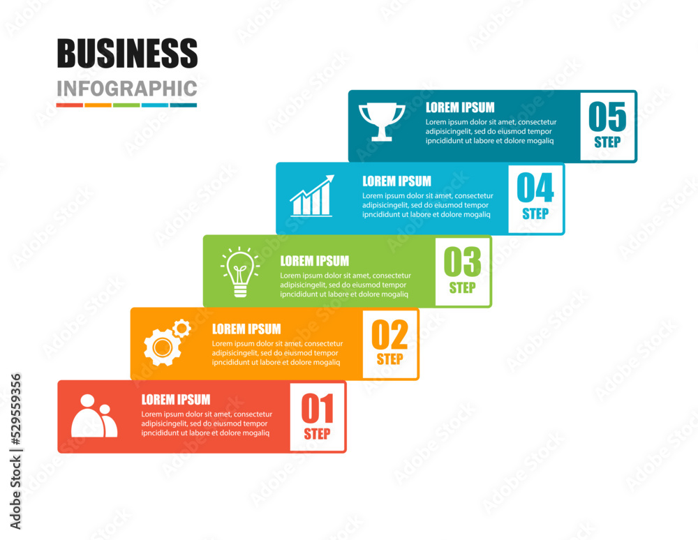 Business infographics stair step success isolated on white background ...