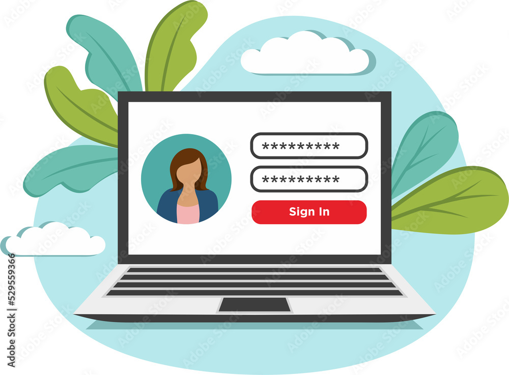 Laptop Computer With Padlock And Password Security Access Or Verification Code Notification