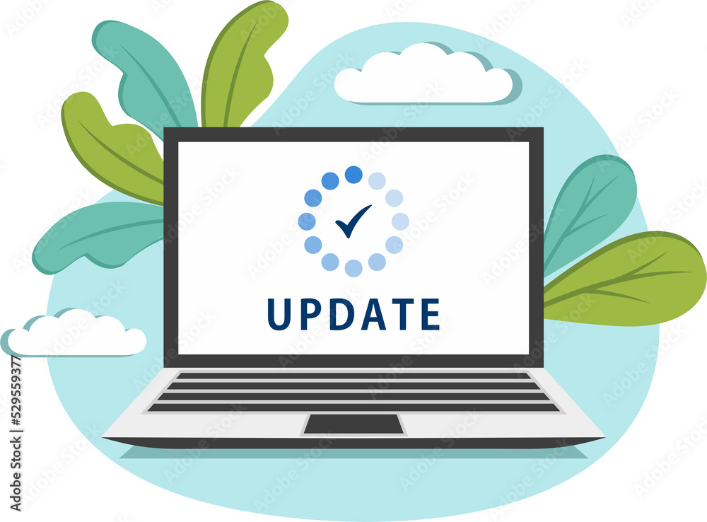 System Software Update And Upgrade Concept Loading Process In Laptop Screen Vector
