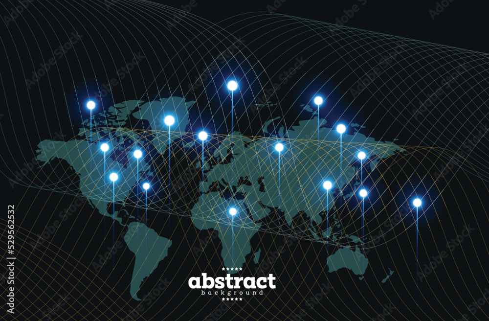 world map with light pole cyber security comunication technology theme ...