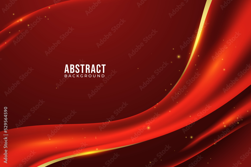 Red luxury background with golden curve decoration and glitter light ...