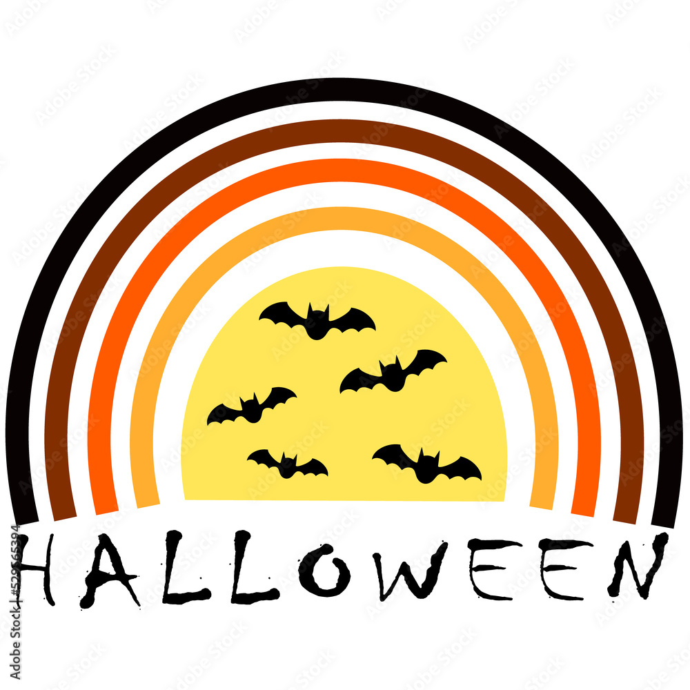 Halloween rainbow with bat. Cute hand drawn icon for celebrating spooky ...