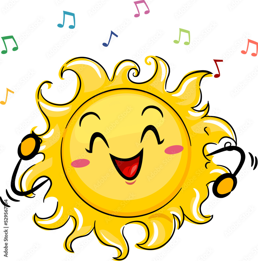 Mascot Sun Dance Music Notes Illustration Stock Vector | Adobe Stock