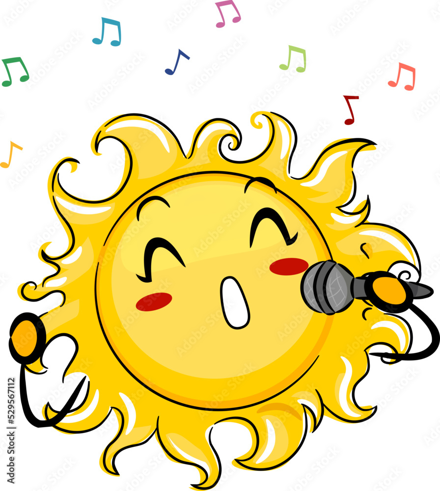 Poster Mascot Sun Sing Mic Music Notes Illustration – Wall Art | UkPosters