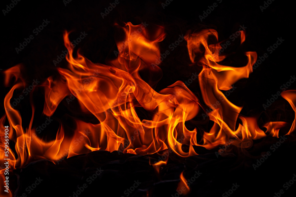 Fire flames on black background. Fire burn flame isolated, abstract ...