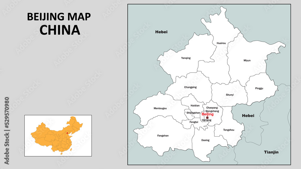 Beijing Map of China. State and district map of Beijing. Administrative ...