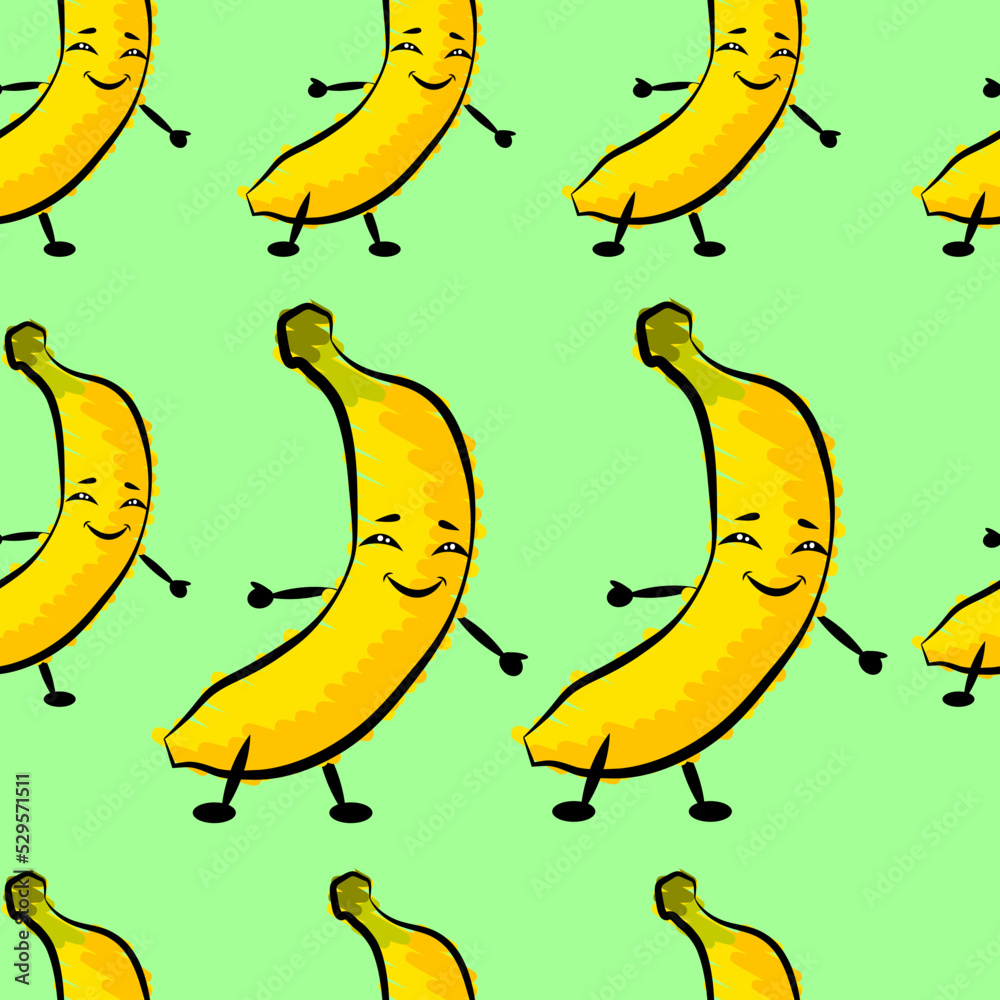 Banana seamless pattern. Funny smiling bananas with arms and feet on ...