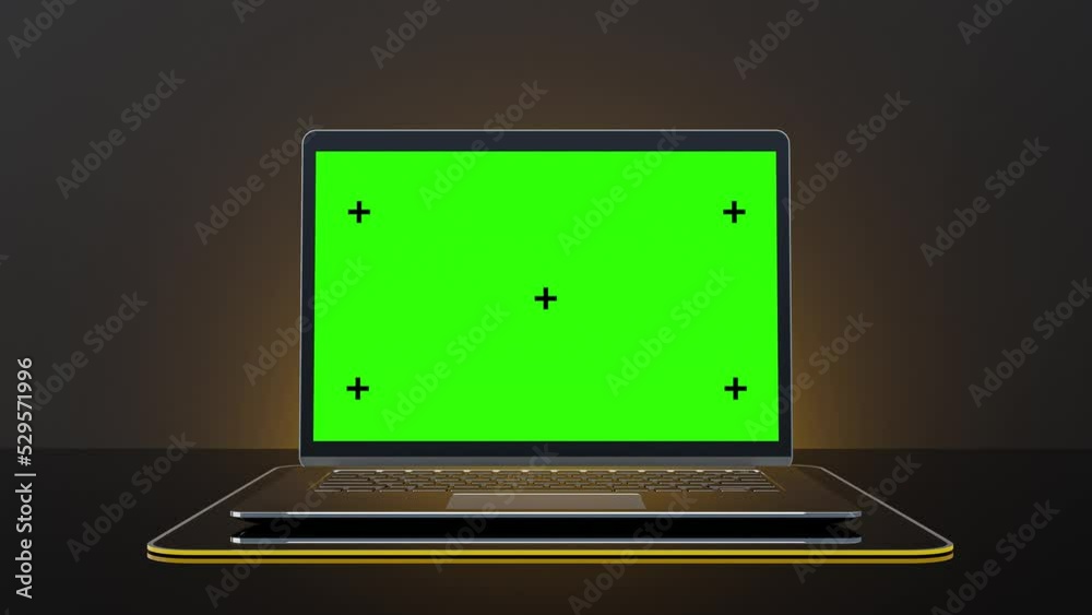Metallic Laptop Mock-Up on stand and led RGB illumination light border ...