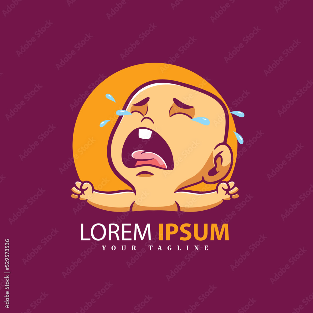 Cute crying baby character logos, badges, labels, emblems or t-shirt ...