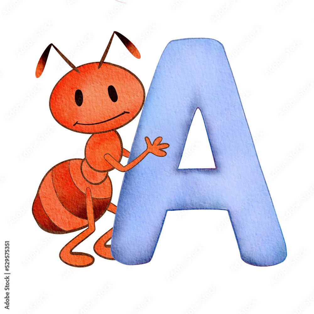 A ant alphabet isolated on a transparent background. With the letter A ...