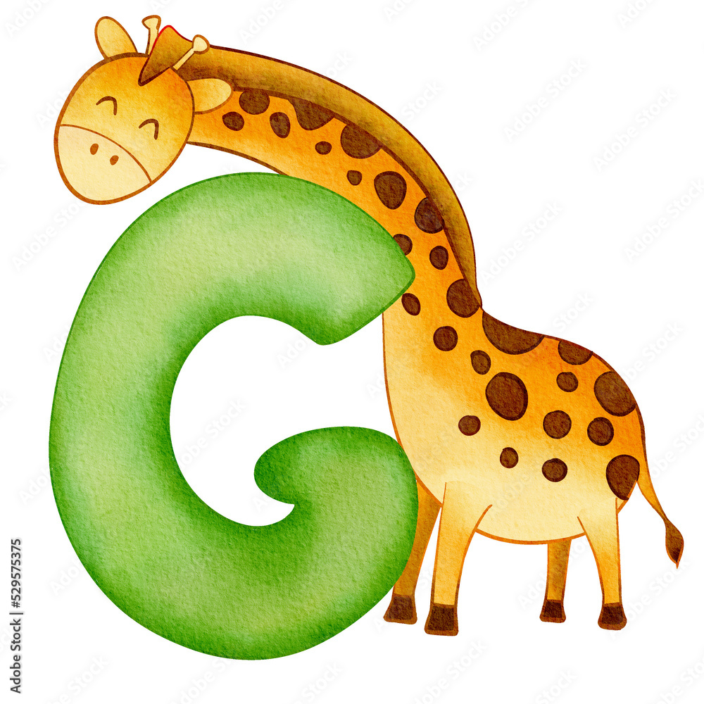 G giraffe alphabet isolated on a transparent background. With the ...