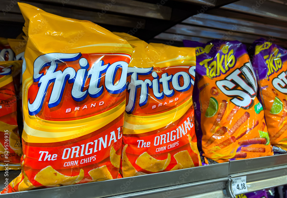 Sacramento, CA, USA September 9 2022 Bags of Fritos brand corn chips ...