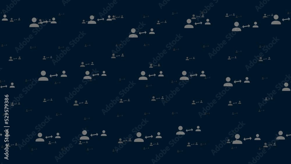 Social distance symbols float horizontally from left to right. Parallax fly effect. Floating ...