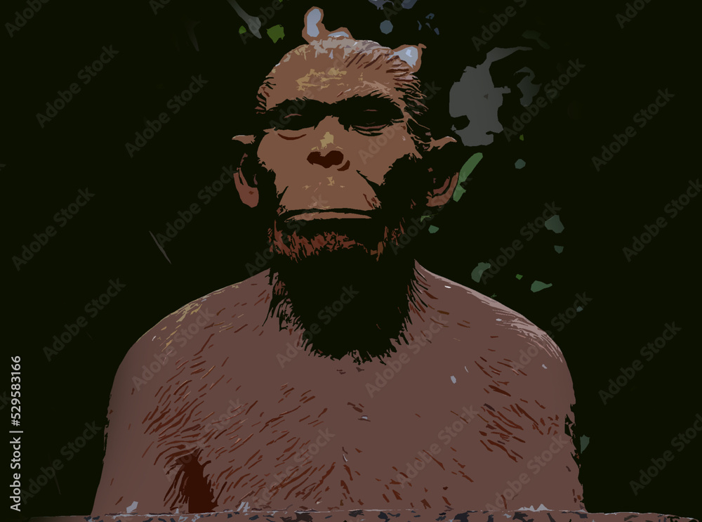 Computer graphic representation of Homo_Habilis. An extinct species of ...