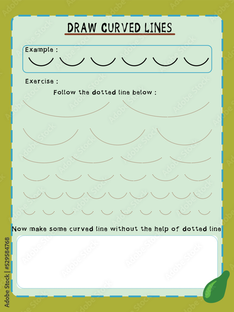 green kids activity sheet draw curved line how to draw line ...