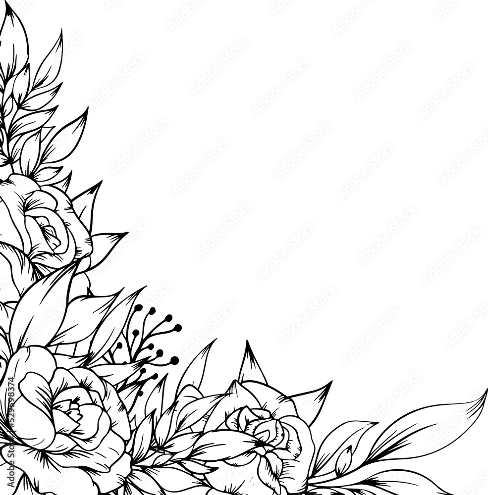 outline flower border frame decoration Stock Illustration | Adobe Stock