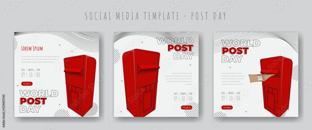 Set of social media post with red post box and white background for ...