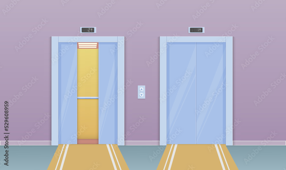Elevator doors, open and close. Flat cartoon style vector Elevator doors, open and close. Flat ...