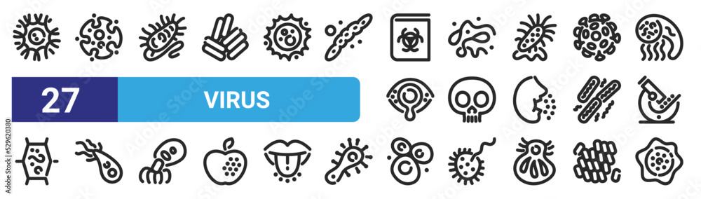 set of 27 outline web virus icons such as flagellate, malaria, excavata ...