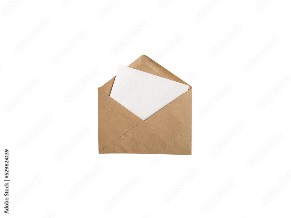 Kraft paper envelope with white blank card isolated transparent png ...