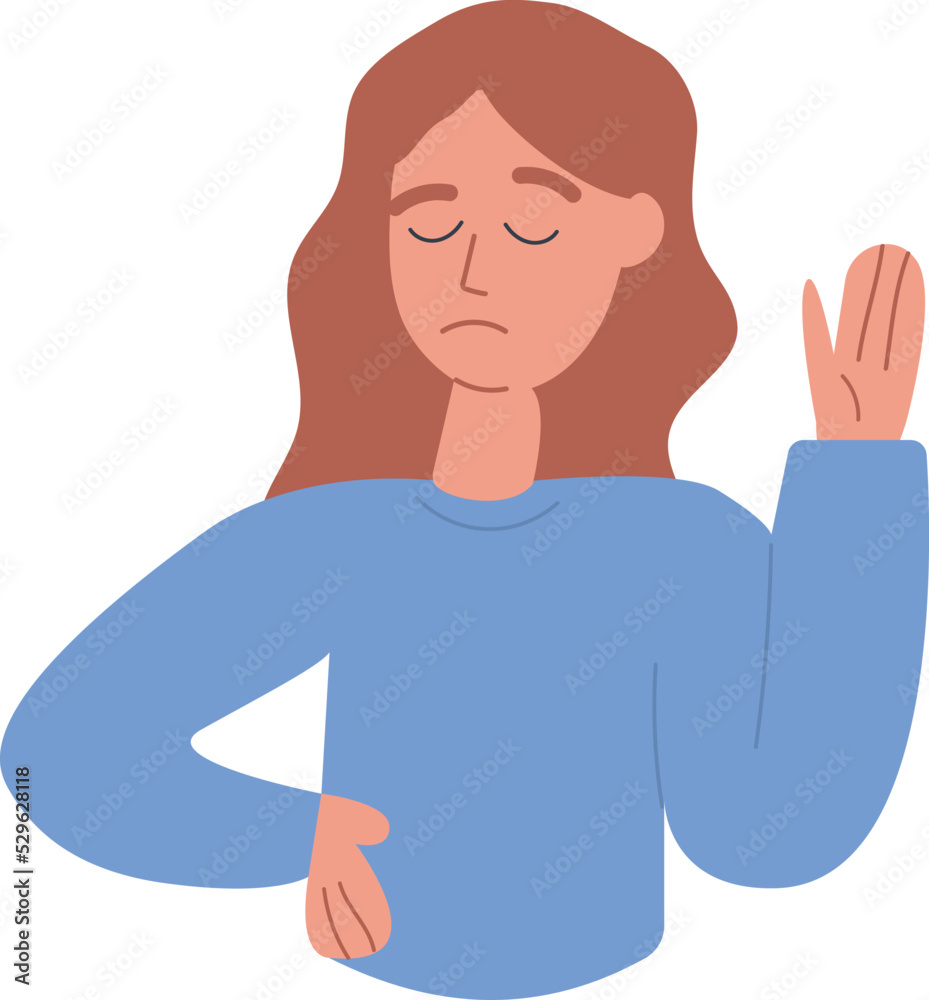 Skeptical person refusing with hand, palm gesture, saying no, stopping ...