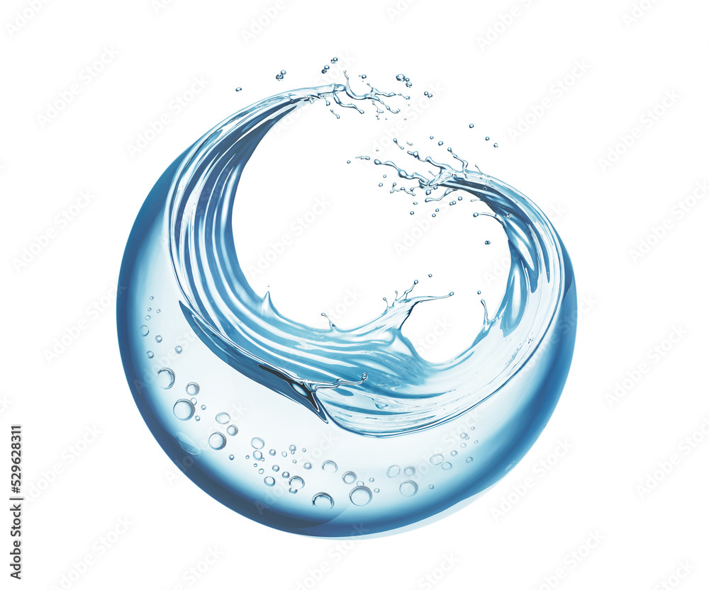 water liquid splash in sphere shape isolated on white background, 3d ...