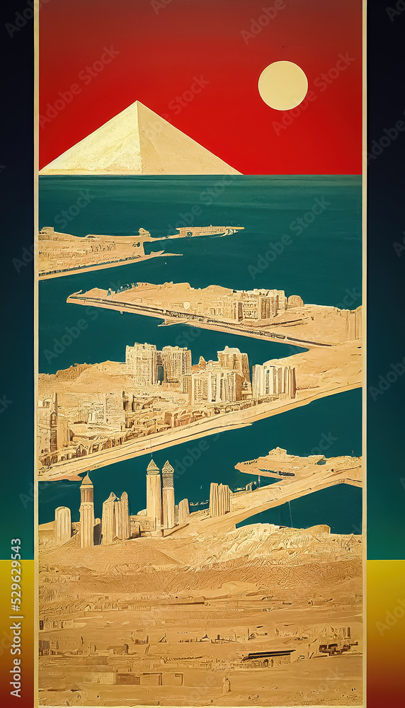 Design for flyer poster or poster, with landscape mixing modernity and ...