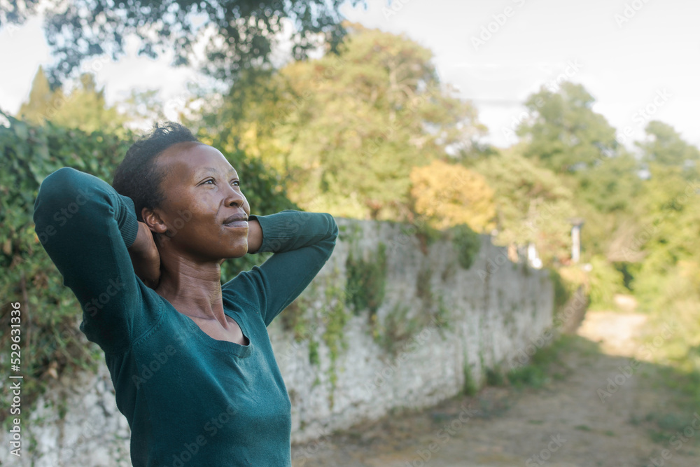 Happy, positive, peaceful, relaxing young black african american woman ...