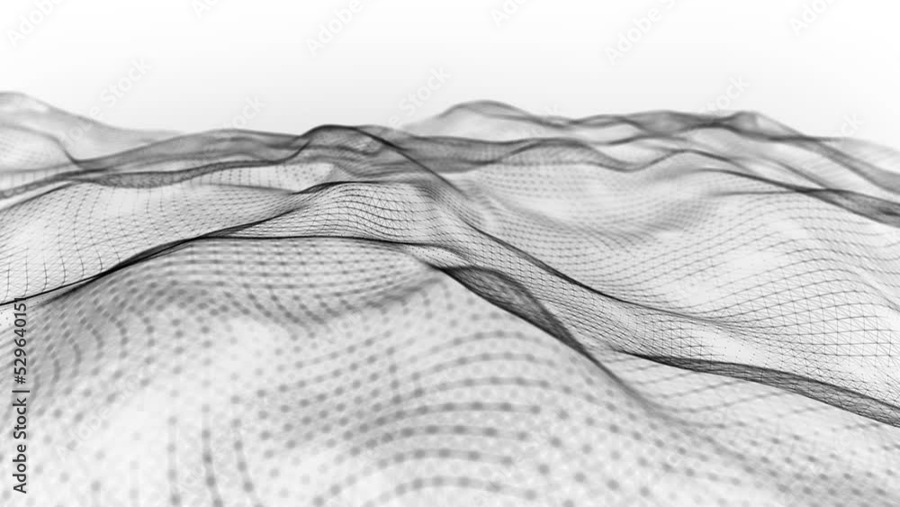 Abstract wave in white background. Wave of particles. 3d rendering, 4k ...