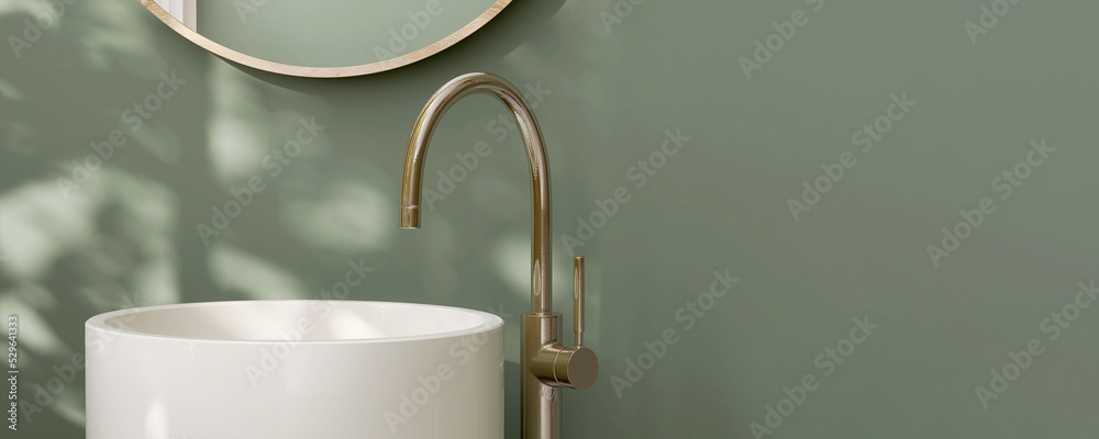 Realistic 3D render shiny clean ivory ceramic wash basin with modern ...