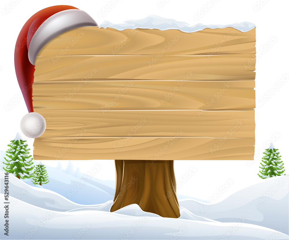 Snow Landscape Christmas Santa Hat Sign Stock Illustration | Adobe Stock