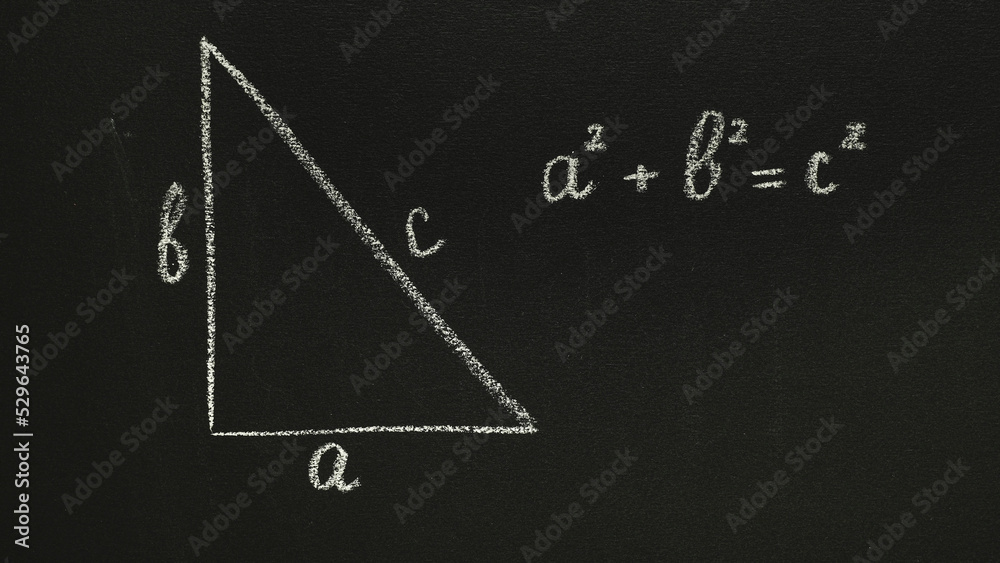 Pythagorean theorem on a chalkboard. Handwritten letter Stock Photo ...