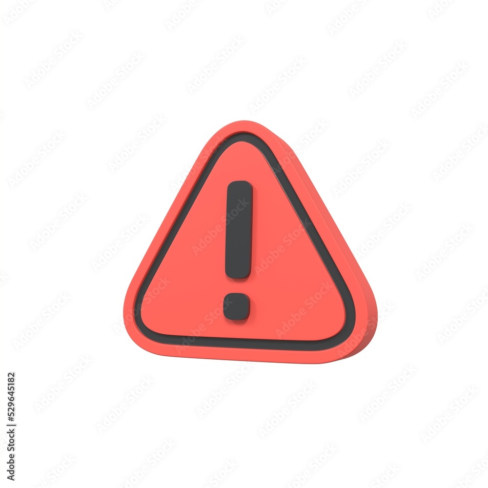 3D red triangle danger attention sign for security urgency. Realistic ...