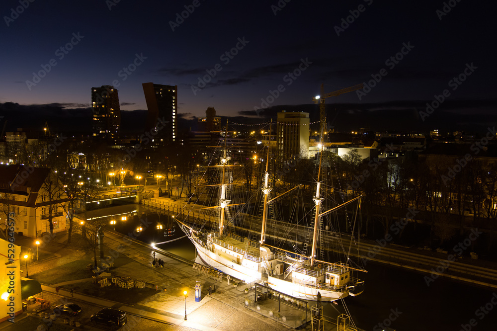 Aerial view of Meridianas sailing ship, one of the most recognisable ...