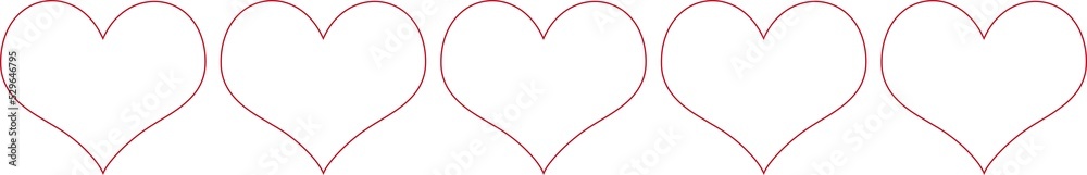 Five red hearts in a row, 0-5 rating, review system. Isolated png ...