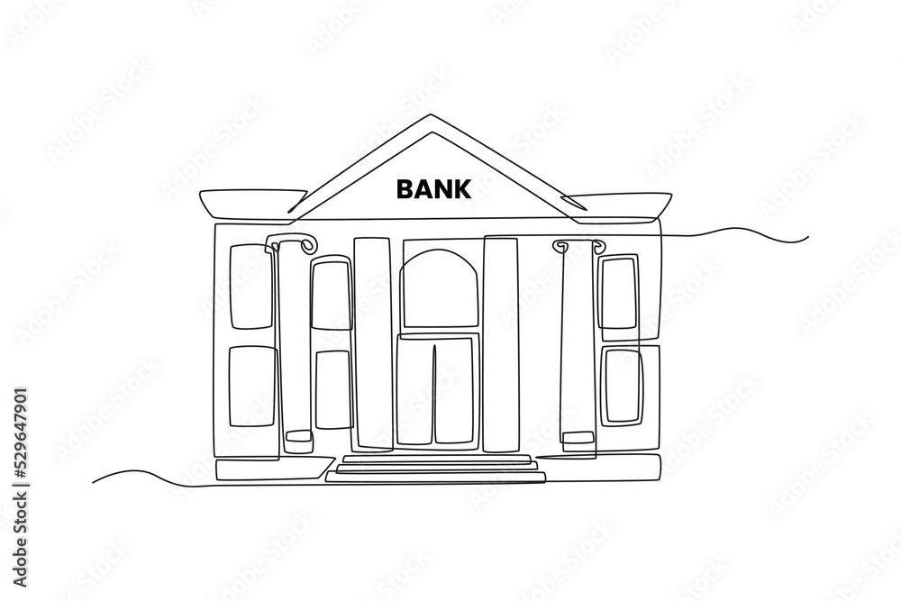 Continuous one line drawing bank building. Building and office concept ...