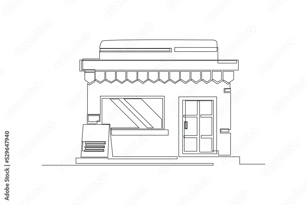 Continuous one line drawing cafe or store. Building and office concept ...