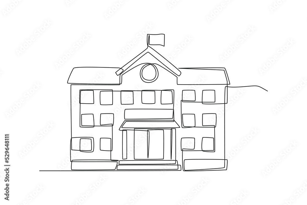 Continuous one line drawing school building. Building and office ...
