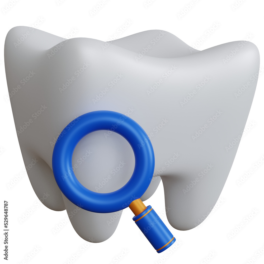 3d rendering white tooth with a magnifying glass isolated Stock ...