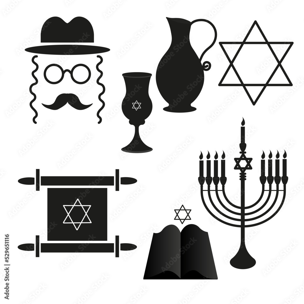 Symbols of the Jewish New Year and Christmas. A set with a menorah ...