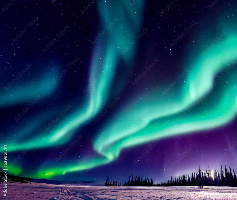 Aurora borealis on the Norway. Green northern lights above mountains ...