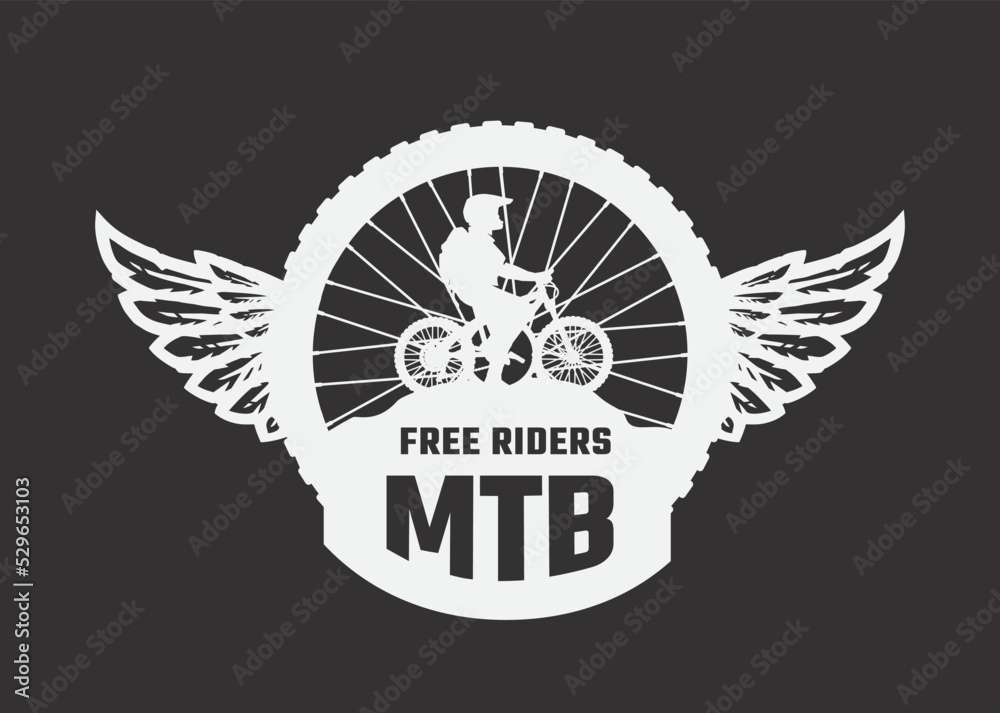 Mountain biker. A free rider. MTB logo emblem a dark background. Vector ...